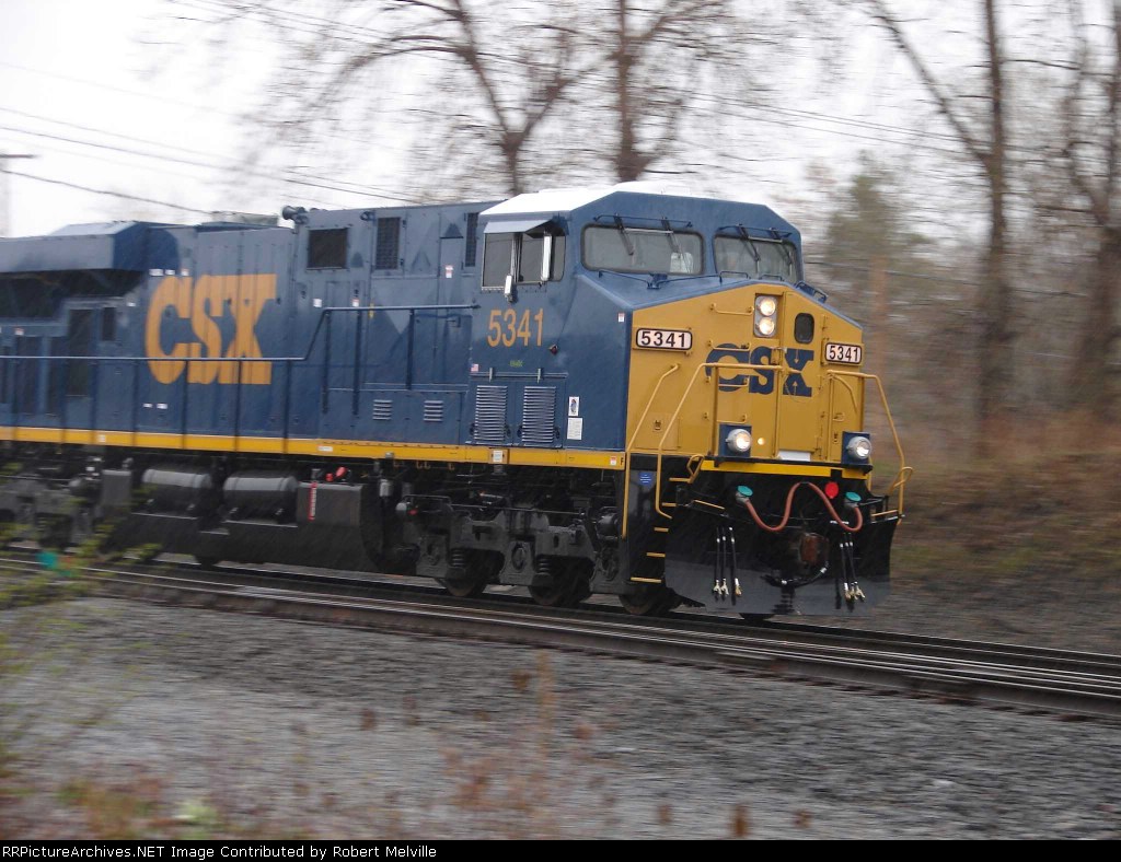 CSX 5341 westbound in heavy rain near Pixley Rd